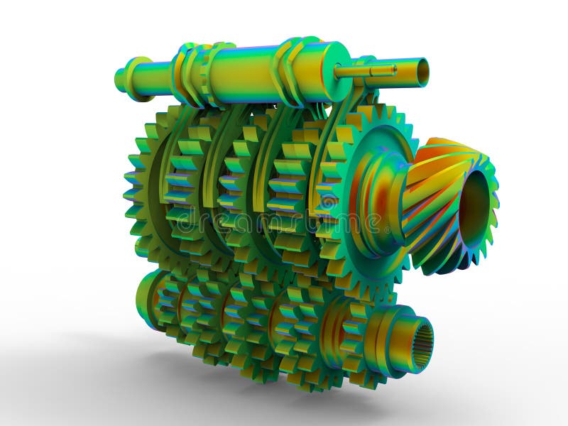 3D Rendering - Gear Assembly Rainbow Colored FEA Study Stock ...