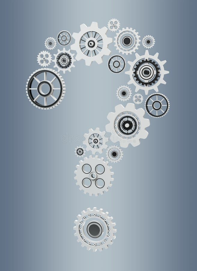 3D Rendering Gear Icons Question Mark Flying Stock Illustration ...