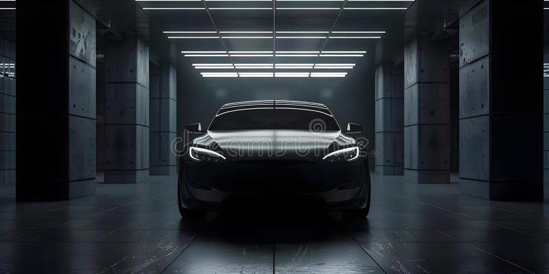 3D Rendering of a Generic Car in a Dark Showroom Showcasing Modern ...
