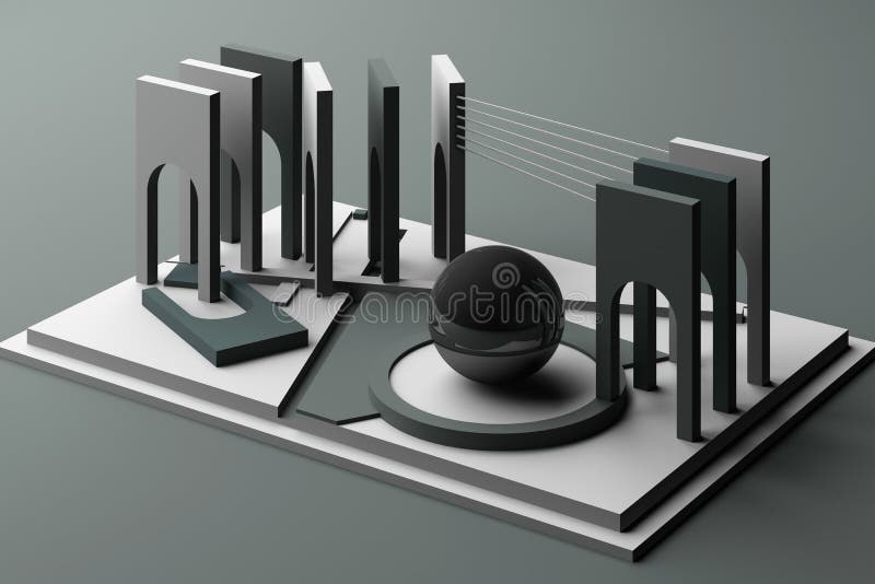 3d Rendering Geometric Composition Stock Illustration - Illustration of ...
