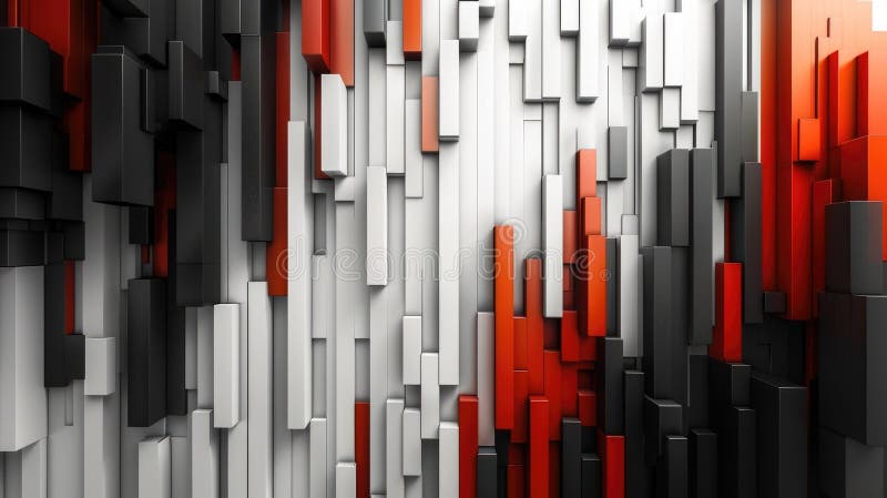 3D Rendering of a Geometric Pattern of Black, White, and Red Blocks ...