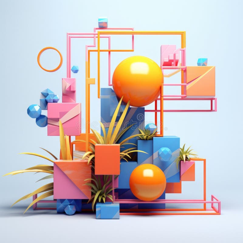 3d Rendering, Geometric Shape, Colorful Background, Digital ...