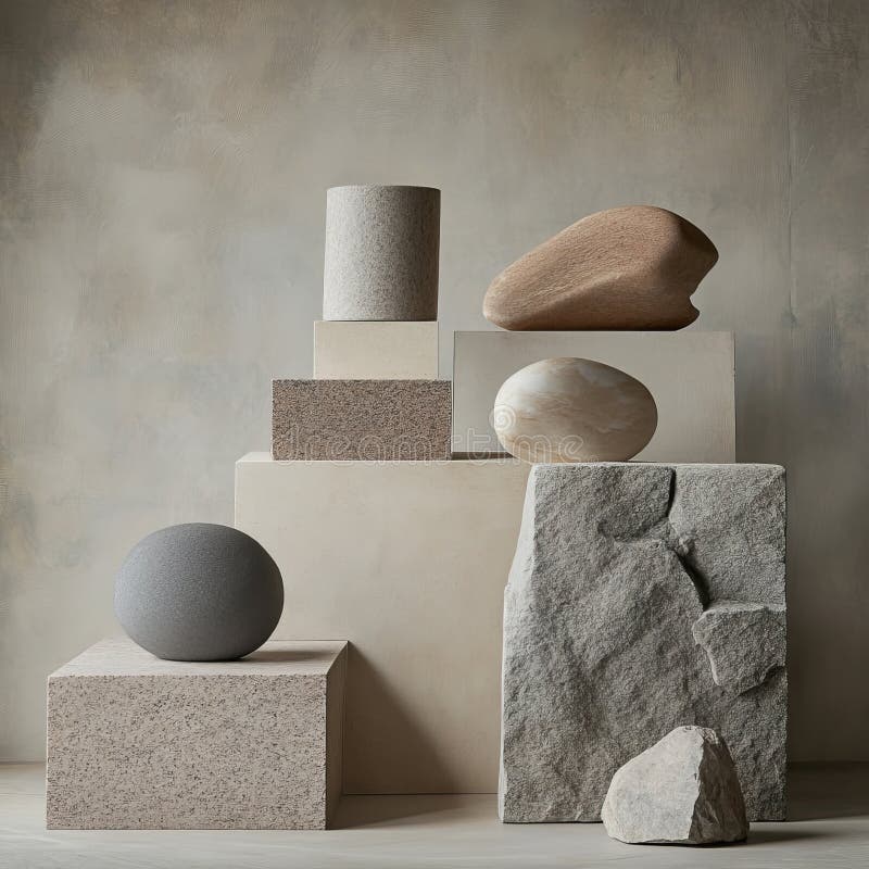 3d Rendering of Geometric Shape Made of Stones on Concrete Background ...