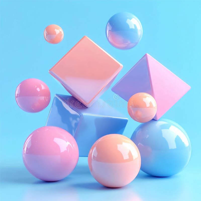 3D Rendering of Geometric Shapes with Gradient Fill. Generative AI ...