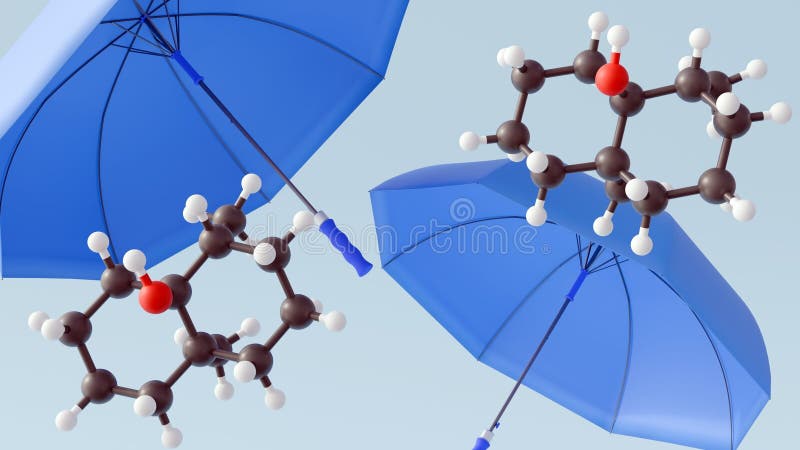 Floating Geosmin Molecules and Umbrellas Stock Illustration ...