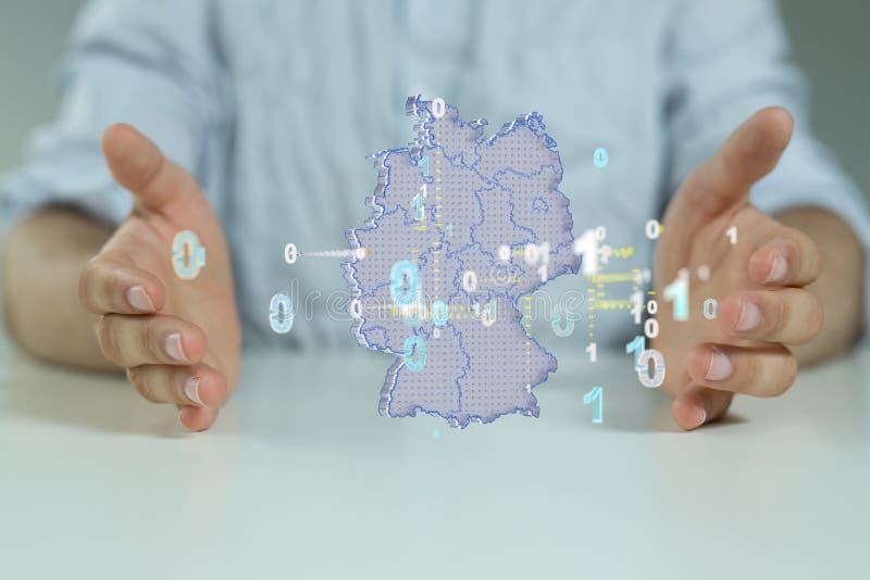 3D Rendering of Germany Map with Binary Codes Floating in between Human ...