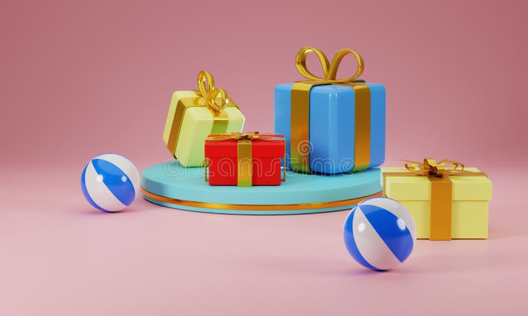 3d Rendering Gift Box on Circle Podium, Graphics Illustration Stock ...