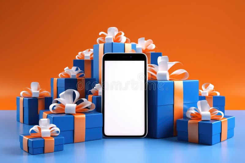 3 D Rendering of Gift Box with Smartphone, Gift Box, Gold and Black ...