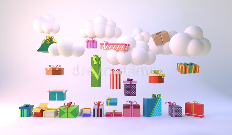 3d Rendering of Gift and Clouds Stock Illustration - Illustration of ...