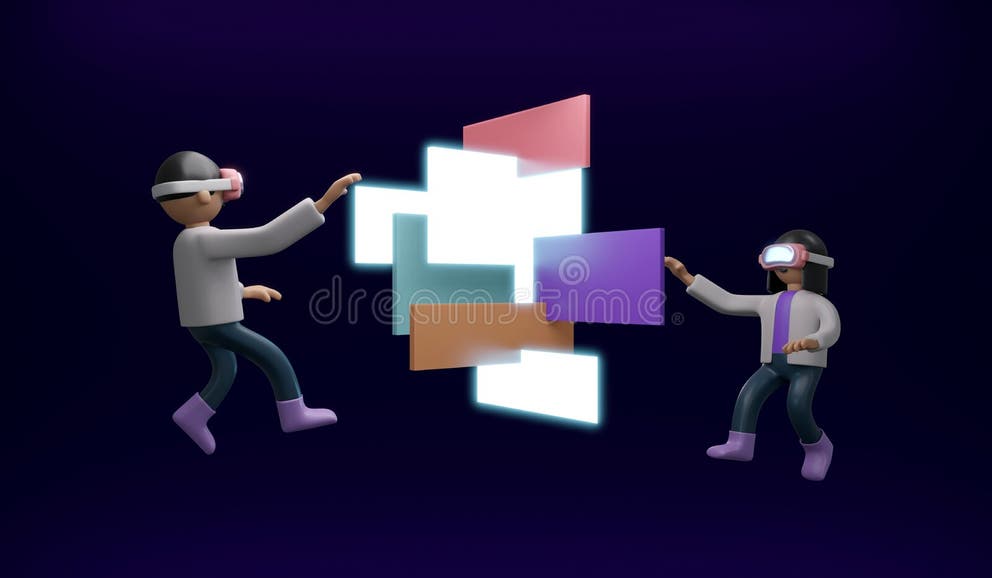 3D Rendering of Girl Boy with Visual Reality Glasses Sharing ...