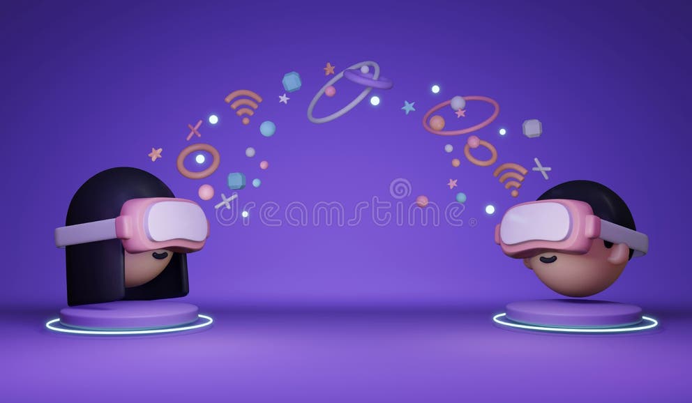 3D Rendering of Girl Boy with Visual Reality Glasses Sharing ...