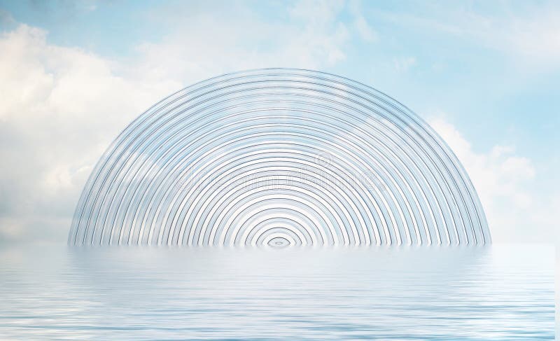 3D Rendering Glass Arch Reflected in Water Stock Illustration ...