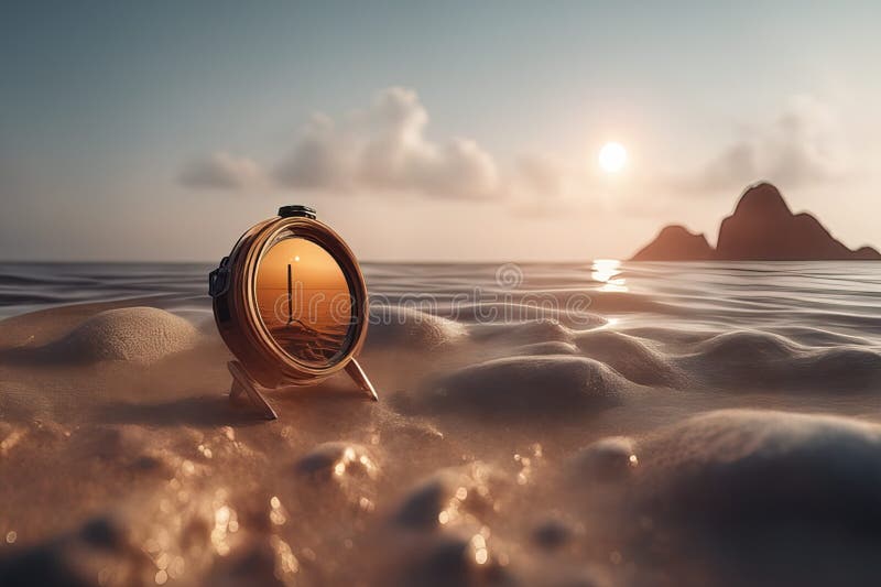 3 D Rendering of a Glass Ball with a Glass Bottle in the Sea3 D ...