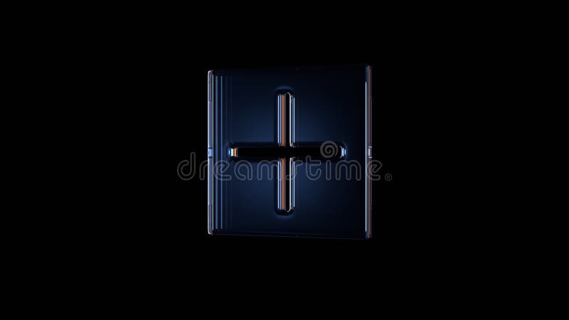3d Rendering Glass Plus Symbol Isolated on Black with Reflection Stock ...