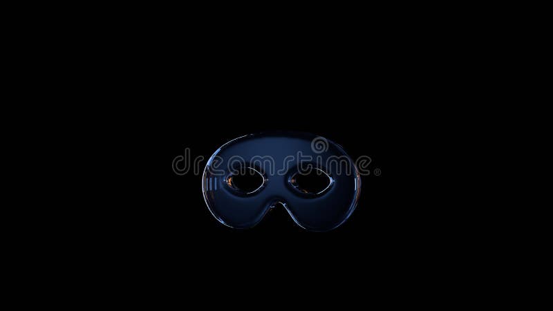 3d Rendering Glass Symbol of Mask Isolated on Black with Reflection ...