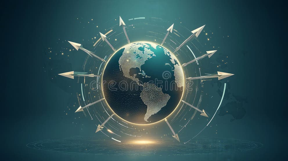 Arrows Around World Globe Stock Illustrations – 631 Arrows Around World ...