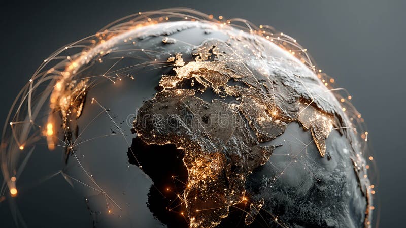 3D Rendering of the Globe. Networks are Visible Around the Earth ...