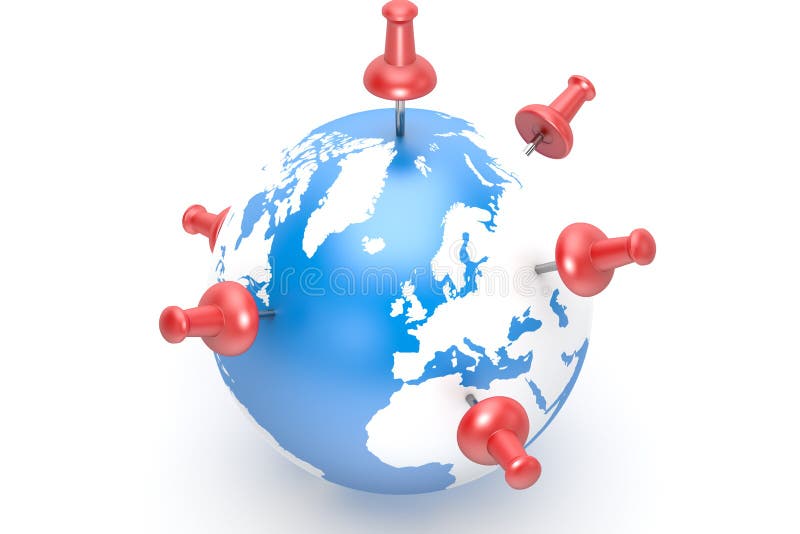 3D Rendering of Globe with Pin Marker Set Stock Illustration ...