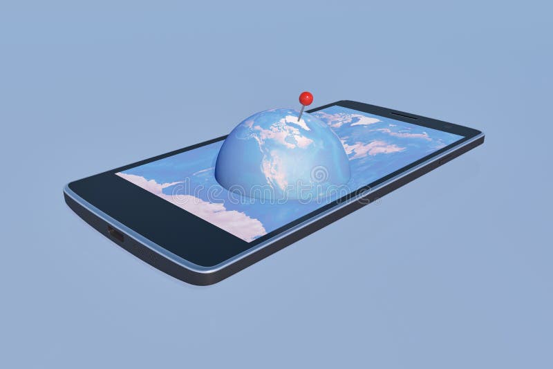 3D Rendering of the Globe with a Pointer Appearing on a Mobile Phone ...