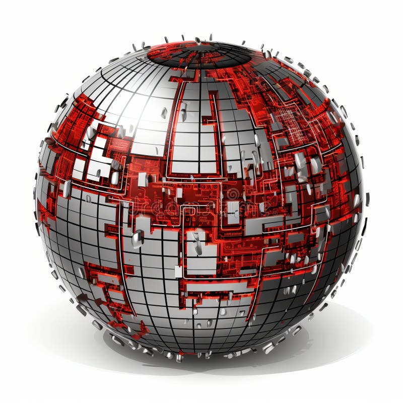 A 3d Rendering of a Globe with Red and Black Squares Stock Illustration ...