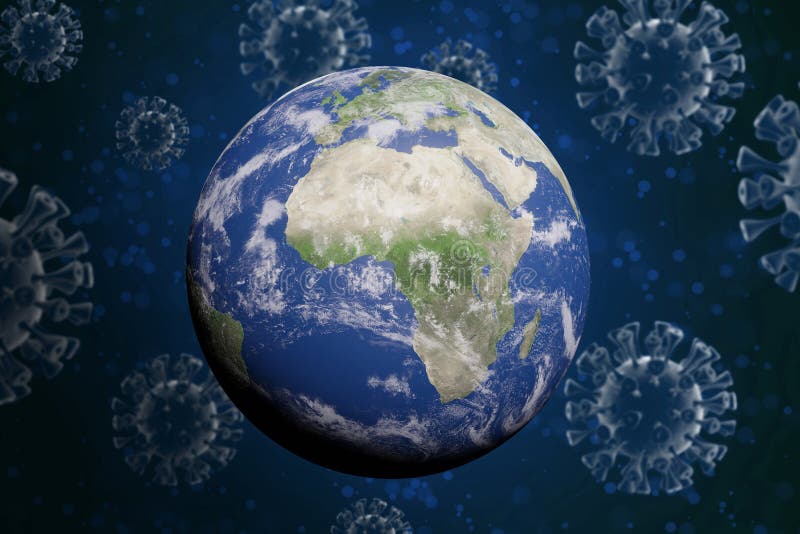 3D Rendering of the Globe Surrounded by Virus Cells, the Earth Under ...