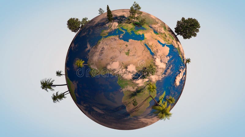 A 3d Rendering of the Globe with Trees on Light Blue Background Stock ...