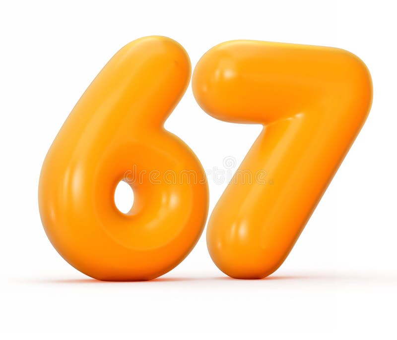 3D Rendering of Glossy Orange Jelly Number 67 Isolated on White ...