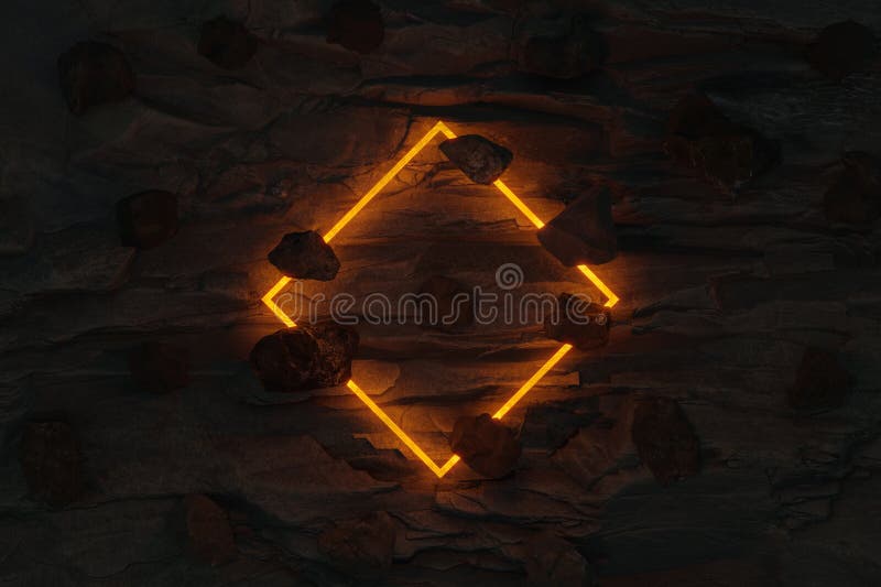 Glow Square Rotated Shape Against Black Rock Volcanic Wall Stock ...