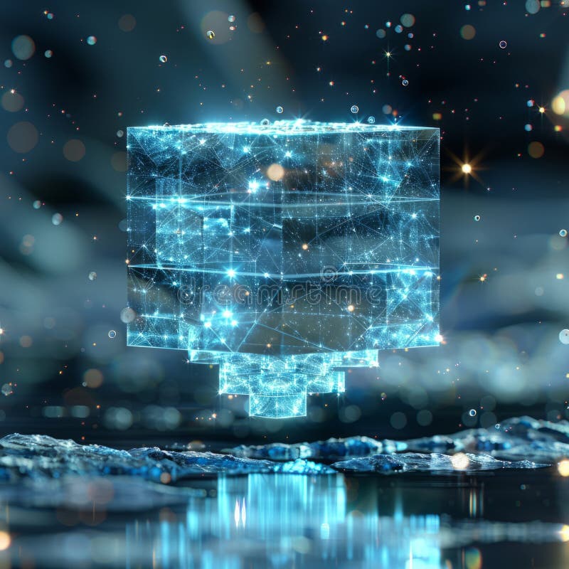 3D Rendering of a Glowing Blue Cube Made of Connected Lines and Dots Stock Illustration ...