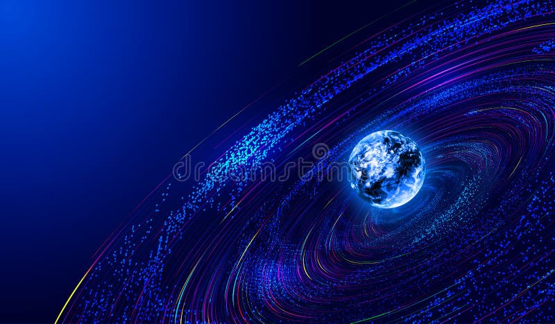 3D Rendering of Glowing Digital Earth, Particle Flow Universe Vortex ...