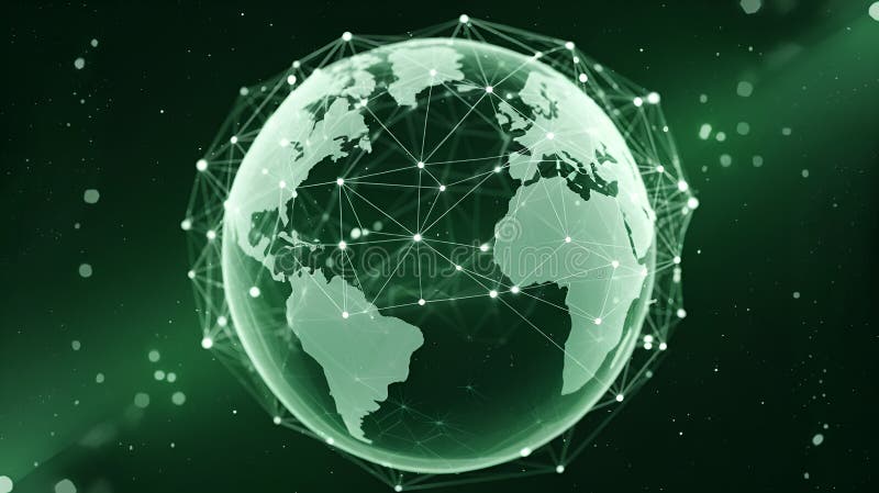 3D Rendering of a Glowing Digital Globe with Network Lines and Dot ...