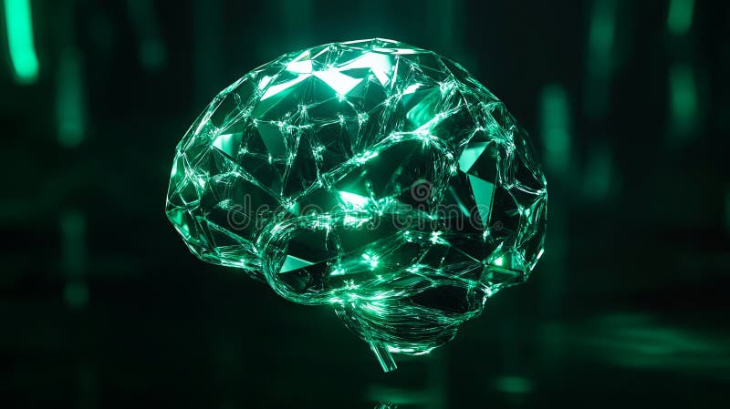 A 3D Rendering of a Glowing Green Brain in a Dark Room Stock Illustration - Illustration of room ...