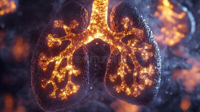 3D Rendering of Glowing Lung Cells in Action with Vibrant Details Stock ...