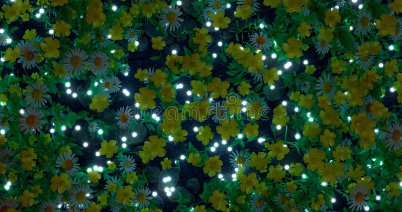 3D Rendering. Glowing Neon Particles in Tropical Leaves. Nature in ...