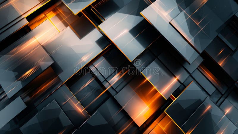 3D Rendering of Glowing Orange Cubes Forming a Surface with a Shiny ...