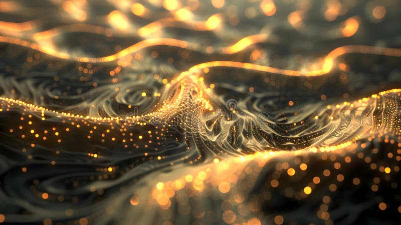 3d Rendering of Glowing Particles in Empty Space. Futuristic Background with Depth of Field and ...