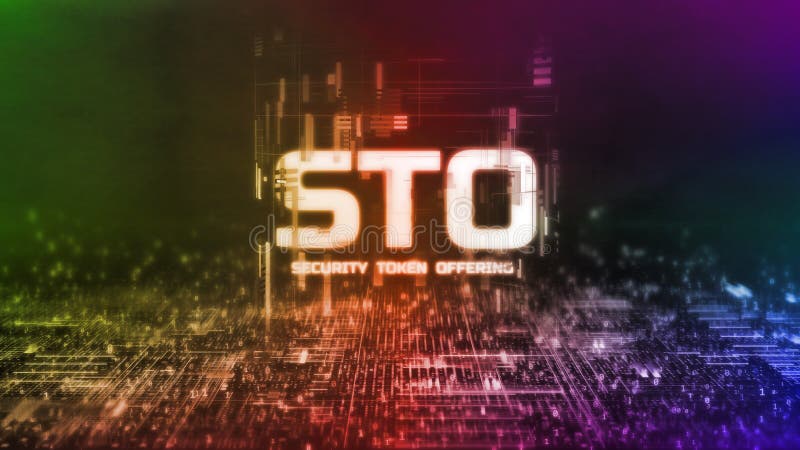 3D Rendering of Glowing Security Token Offering STO Text on Abstract ...