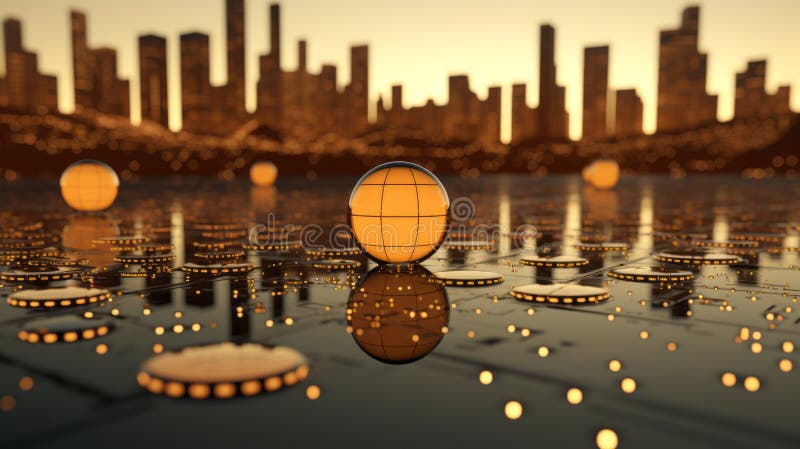 3d Rendering of a Glowing Sphere in Front of a Cityscape Stock ...
