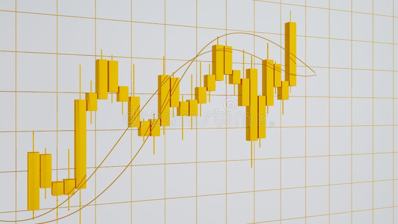 3d Rendering of Gold Candlestick Chart with EMA Indicator Line Stock ...