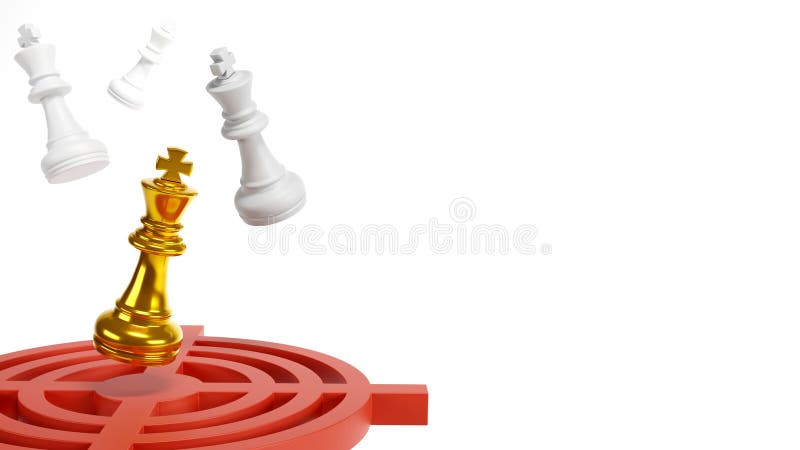 3D Rendering of Gold Chess and Red Target Icon on White, Leader Symbol ...