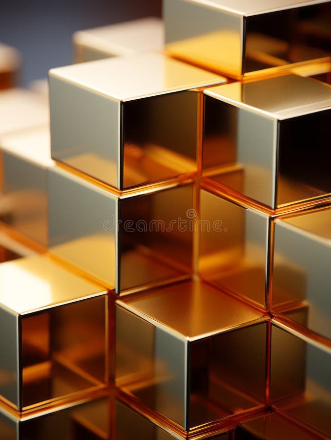 3d Rendering of Gold Cubes on a Black Background Stock Illustration ...
