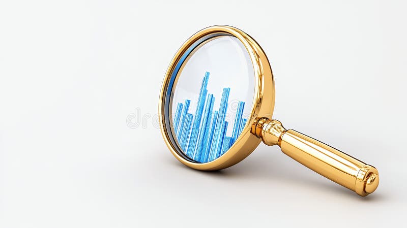 3D Golden Magnifying Glass Focusing on Pixelated Blue Shapes Stock ...