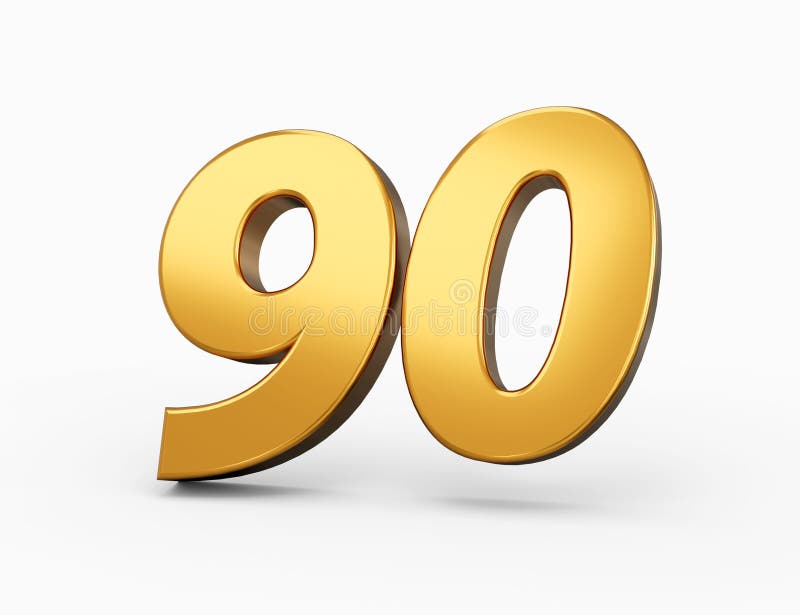 3D Rendering of a Gold Number 90 with a Shadow Isolated on a White ...