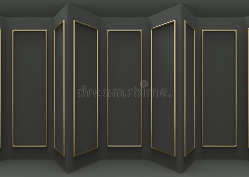 3d Rendering. Gold Rectangle Shape Pattern on Dark Green Background ...