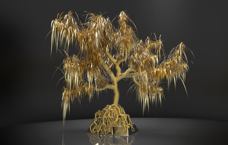 3d Rendering Gold Tree with Leaves Growing on the Gold Bullion Stock ...