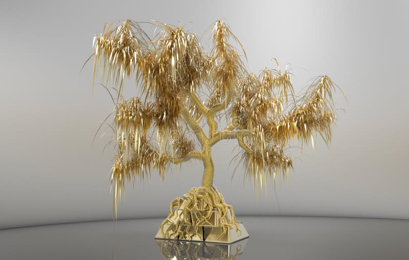 3d Rendering Gold Tree with Leaves Growing on the Gold Bullion Stock ...
