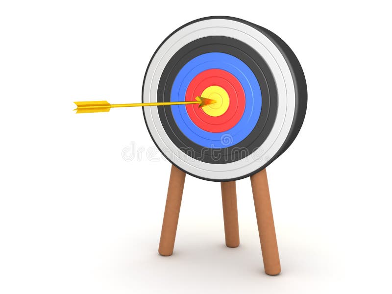 3D Rendering of Golden Arrow Hitting the Center of a Target Stock ... 3D Rendering of Golden Arrow Hitting the Center of a Target Stock ...