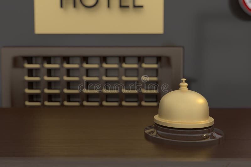 3D Rendering of Golden Bell at Hotel Reception Stock Illustration ...