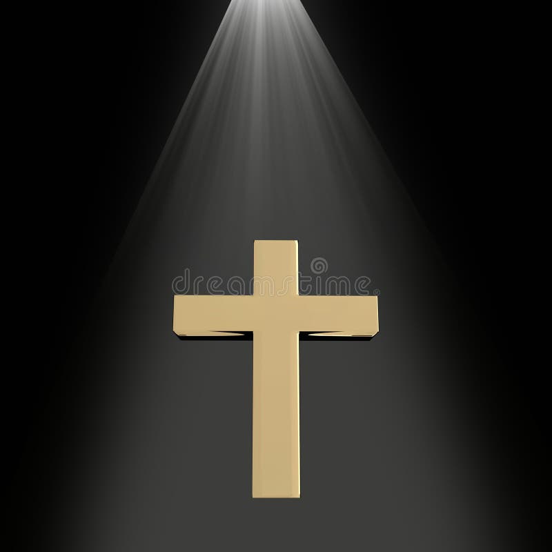 3D Rendering of a Golden Cross with Light from Heaven on Black Stock ...