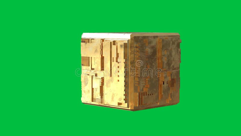 Golden Cube on Green Screen Stock Footage - Video of metal, animation ...